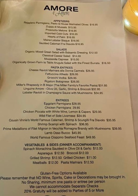 Amore e Amore Restaurant Menu – Experience Authentic Italian Cuisine in ...