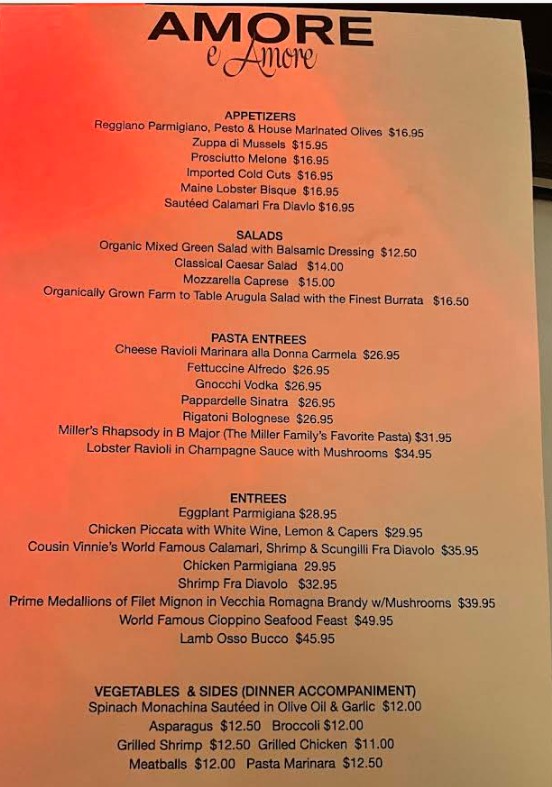 Amore e Amore Restaurant Menu – Experience Authentic Italian Cuisine in ...