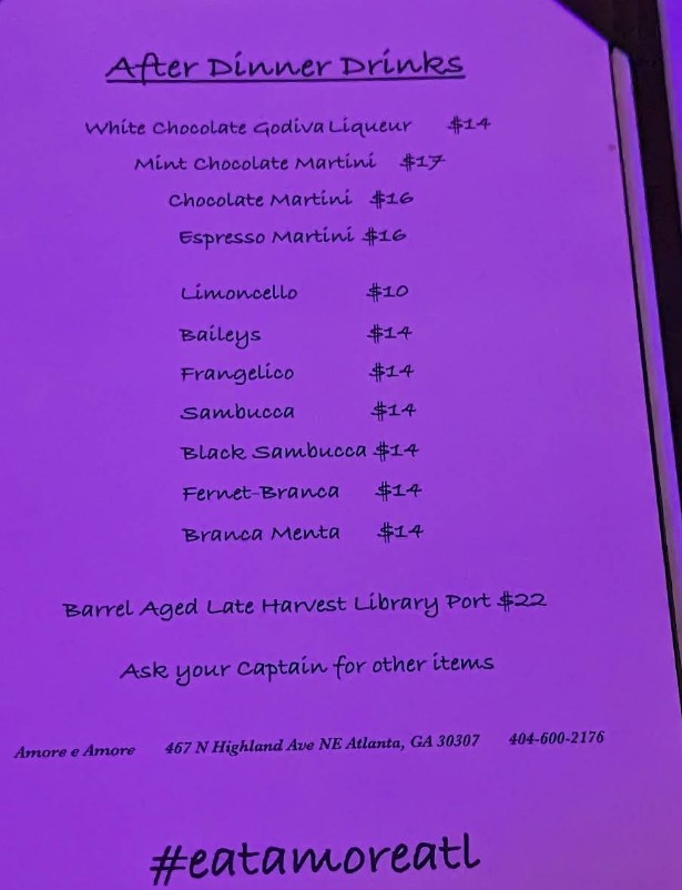 Amore e Amore Restaurant Menu – Experience Authentic Italian Cuisine in ...